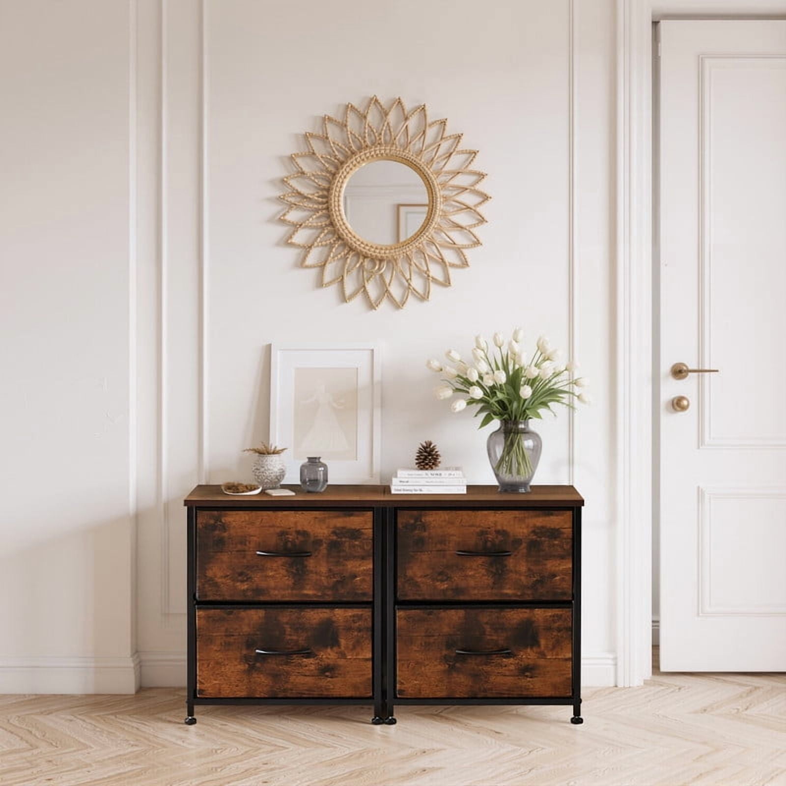 TINKLE WELL Nightstand Set of 2 with 2 Fabric Drawers, End Table 20 ...