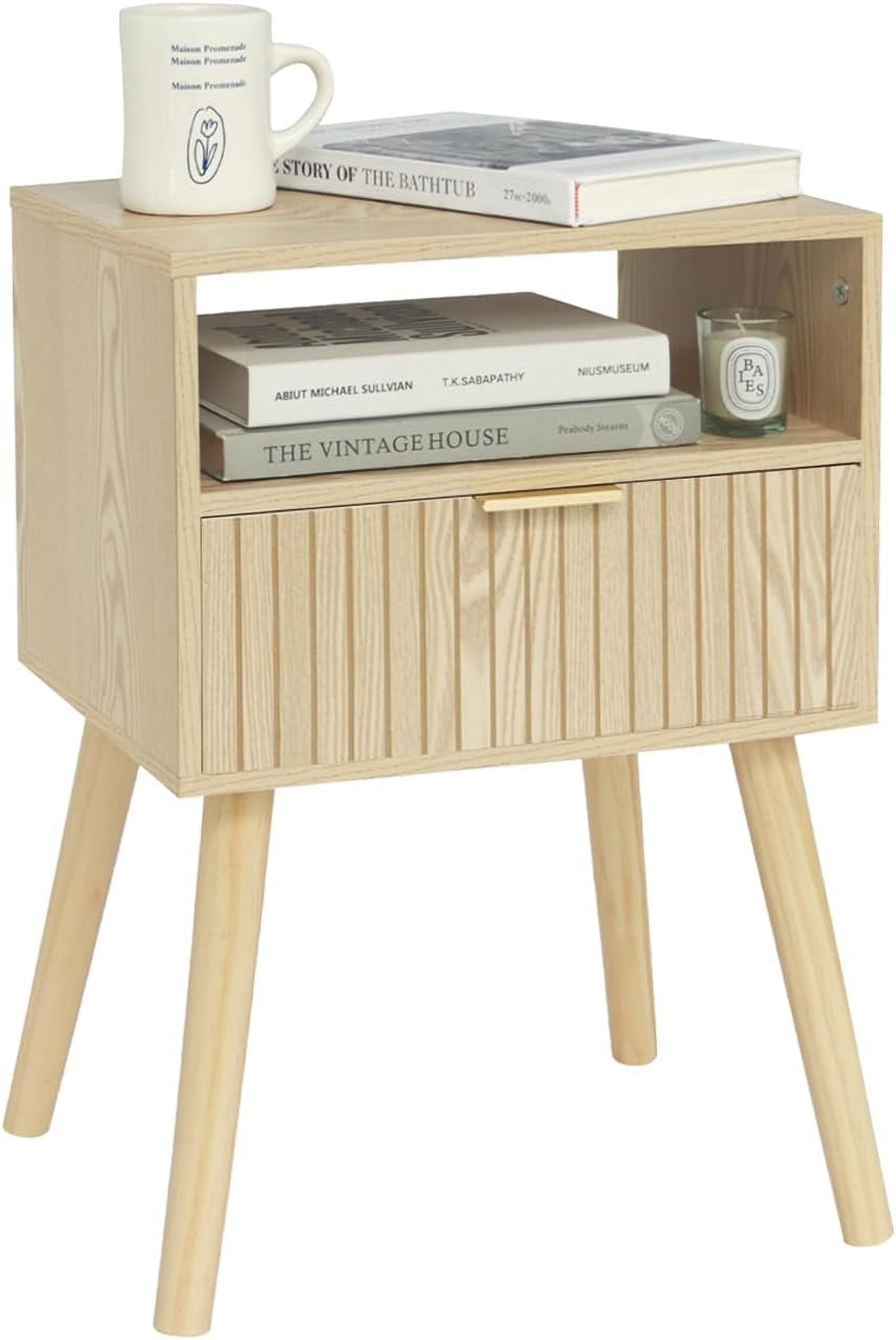Small Nightstand Wood Bedside Table with Drawer, Modern End Table for ...