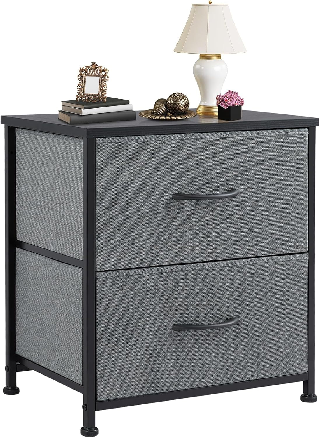 Small Nightstand with 2 Fabric Drawers, Grey Bedroom End Table for ...