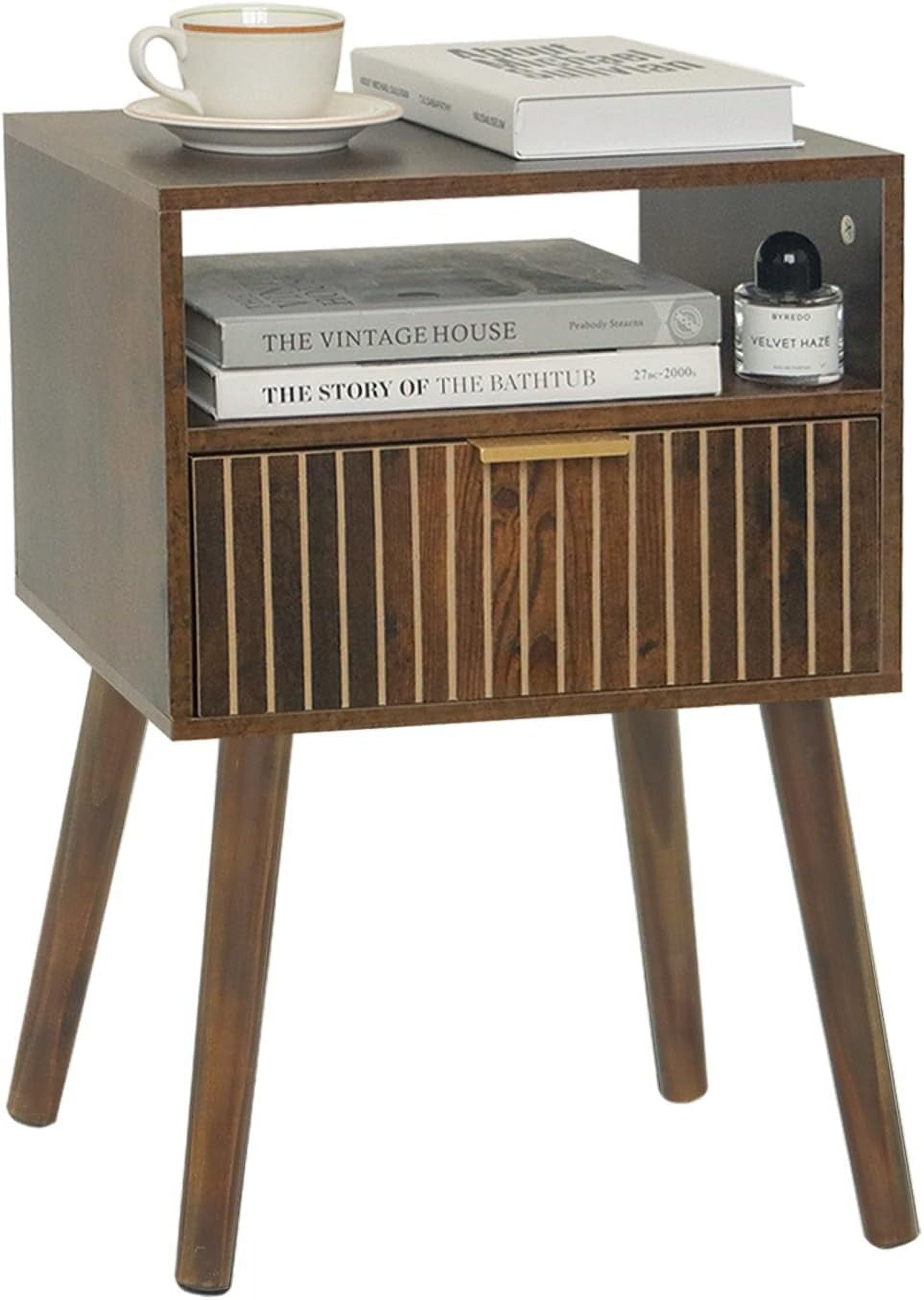 Small Nightstand with Drawer, Mid Century Modern Bedside Table for ...