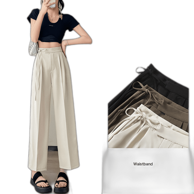 Small Nine -Point Straight Tube Lace -Up Suit Pants Female Spring And ...