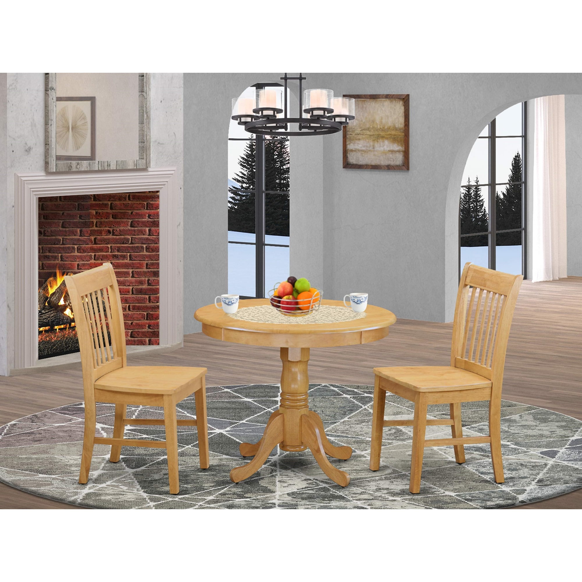 Small Oak Dining Set with Beveled Edges - 2 Seats, Contemporary Design ...