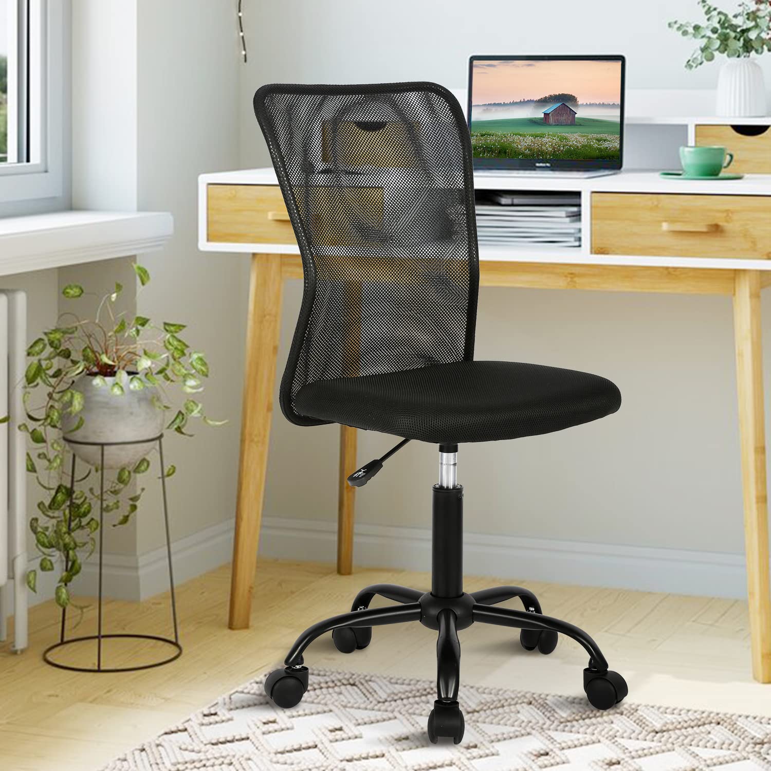 Small Office Chair, Armless Desk Chair with Wheels, Ergonomic Computer ...
