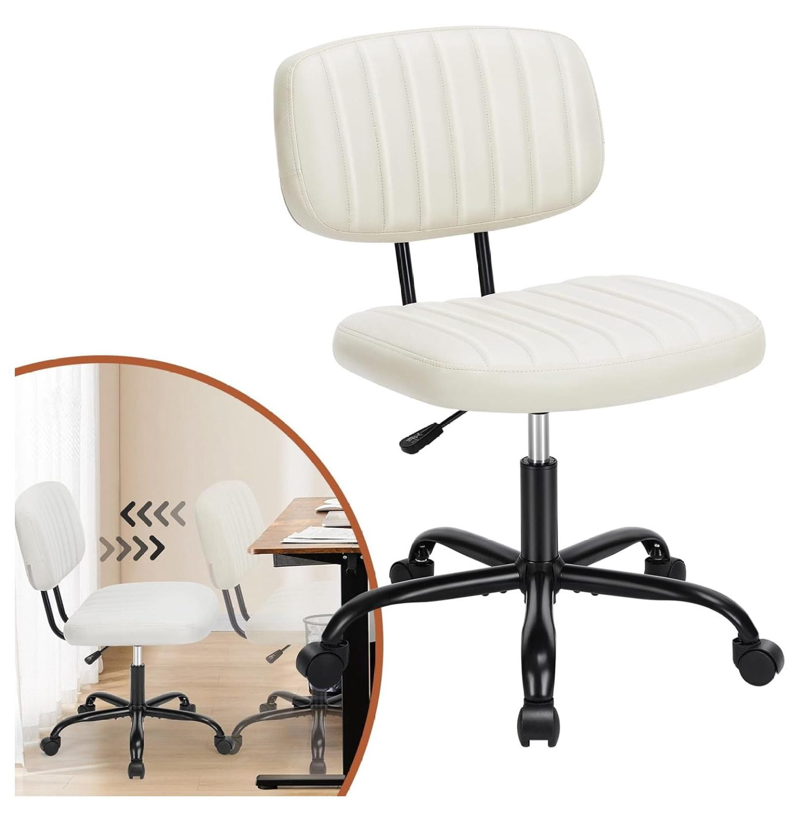 Small Office Chair Armless with Wheels, Swivel Desk Seat with Back ...