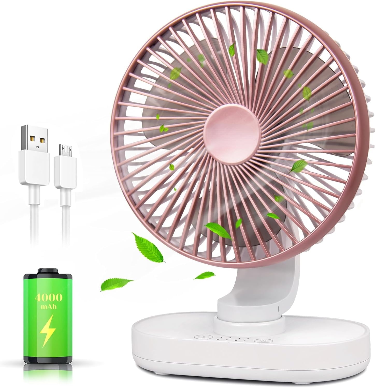 Small Oscillating Fan 3600mAh, Battery Operated Fan,Rechargeable Fan ...
