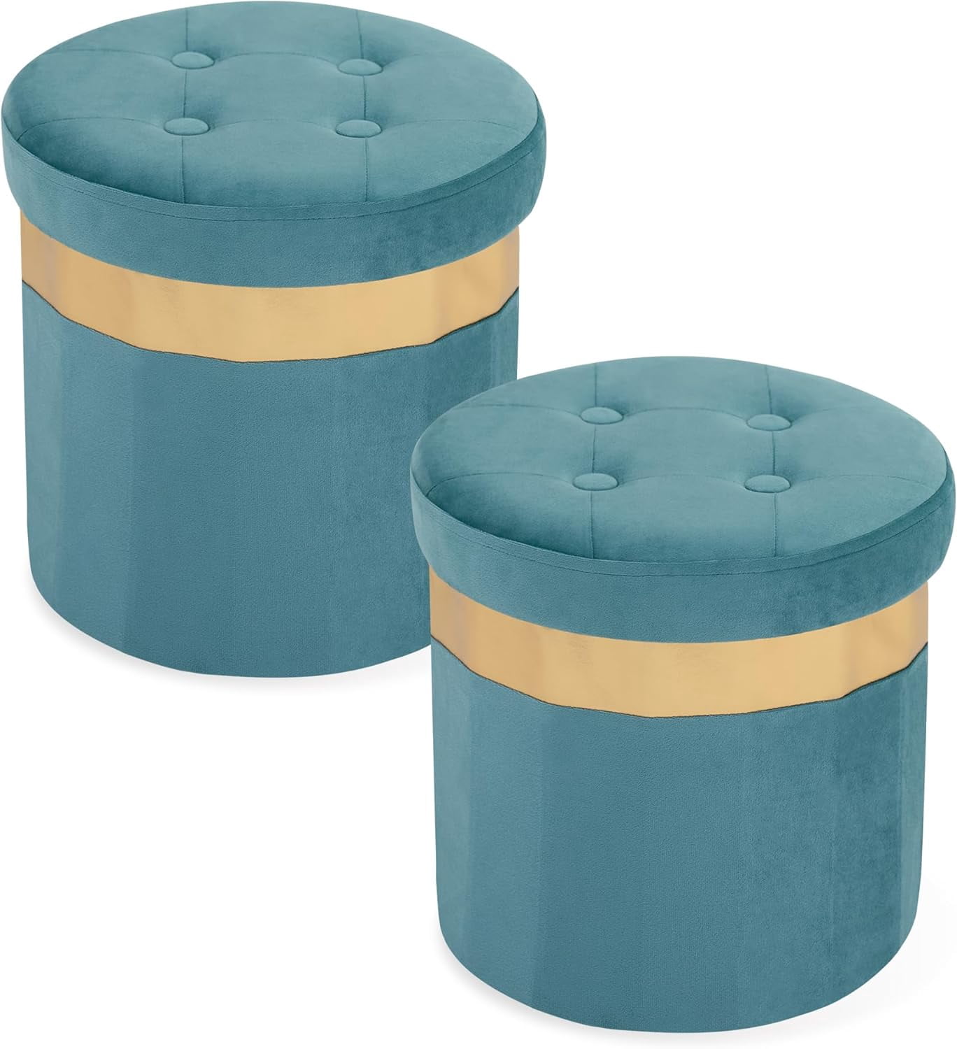 Small Ottoman with Storage,Folding Round Ottoman with Gold Trim,Velvet ...