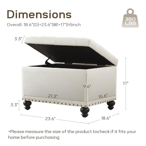 Small Ottoman with Storage, Upholstered Button Tufted Ottoman with ...