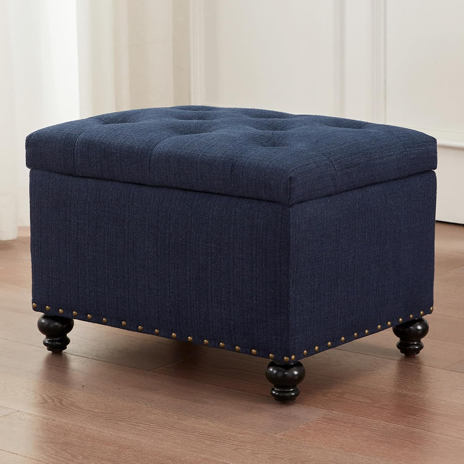 Small Ottoman with Storage, Upholstered Button Tufted Ottoman with ...