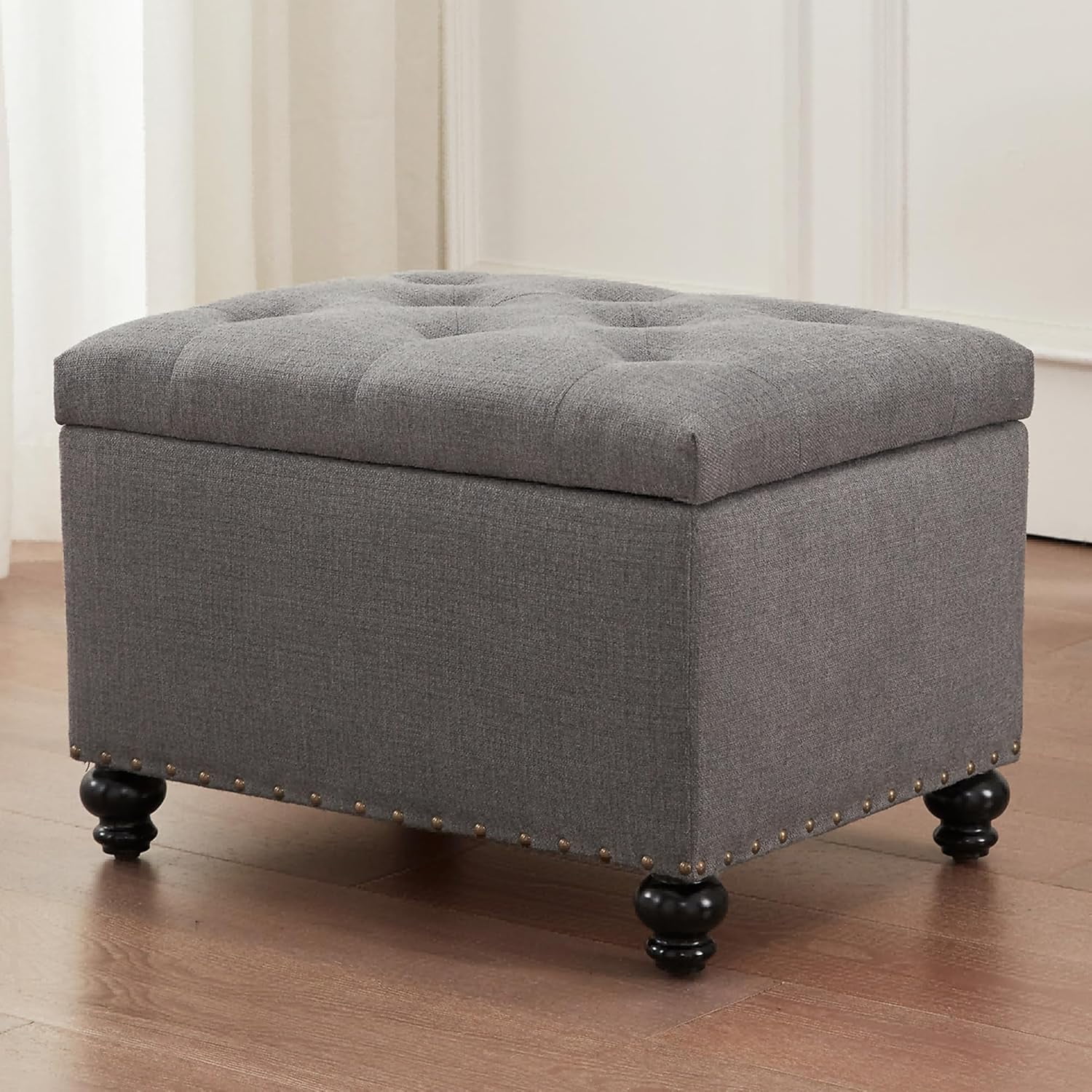 Small Ottoman with Storage, Upholstered Button Tufted Ottoman with ...