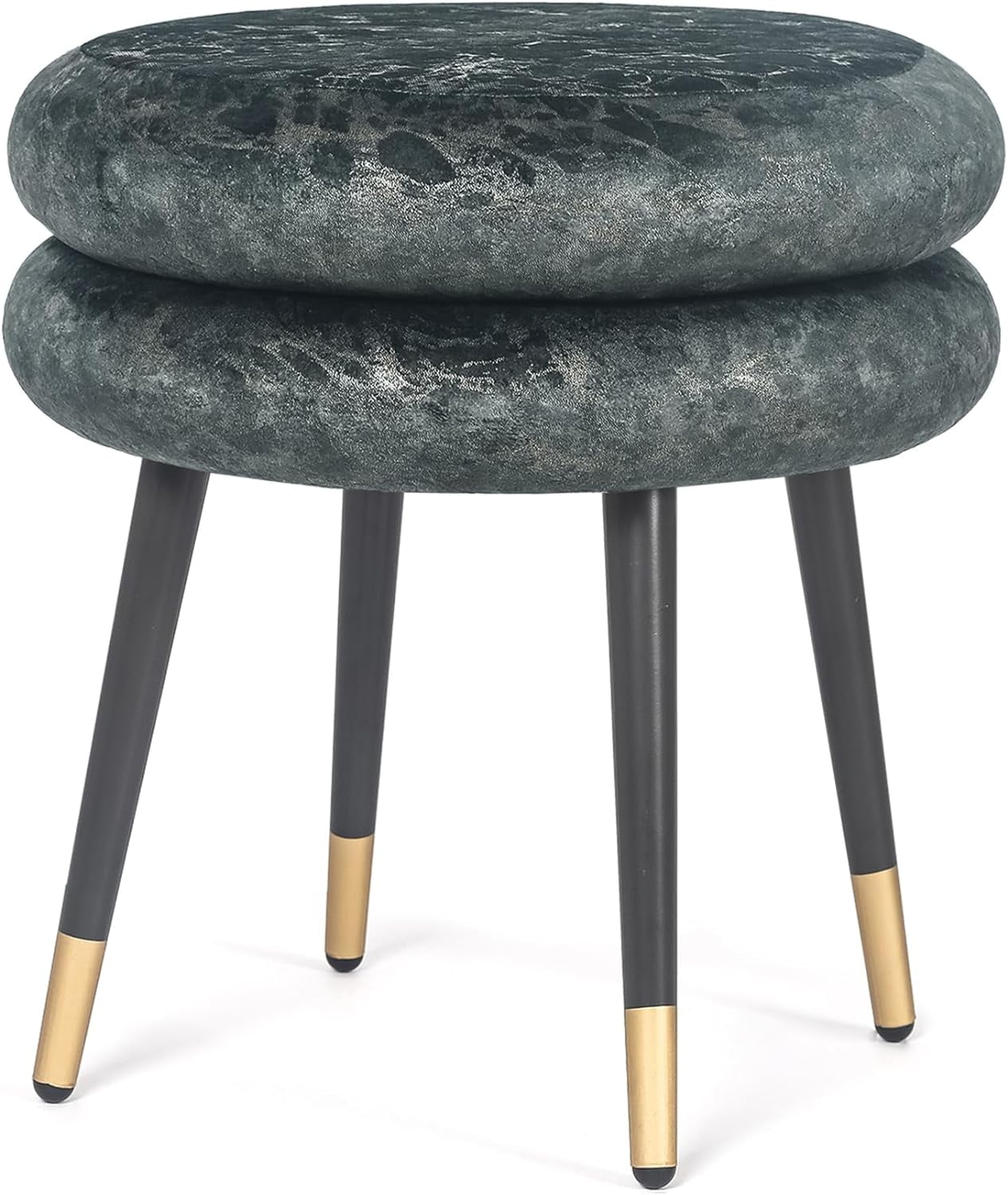 Small Ottoman Velvet Upholstered Round Footrest Foot Stool Seat with ...