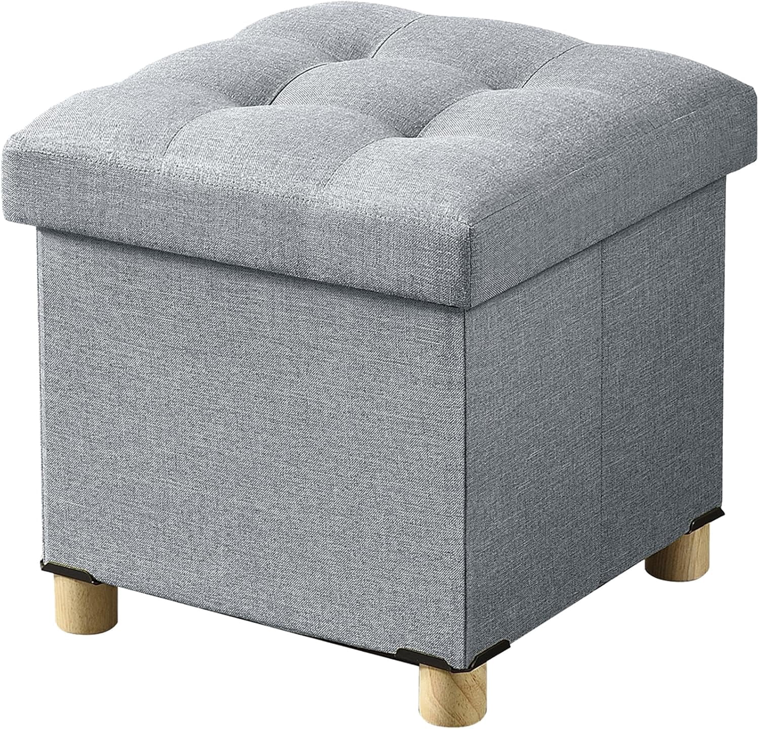 Small Ottoman with Storage, Folding Storage Cube with Wood Legs, Linen ...