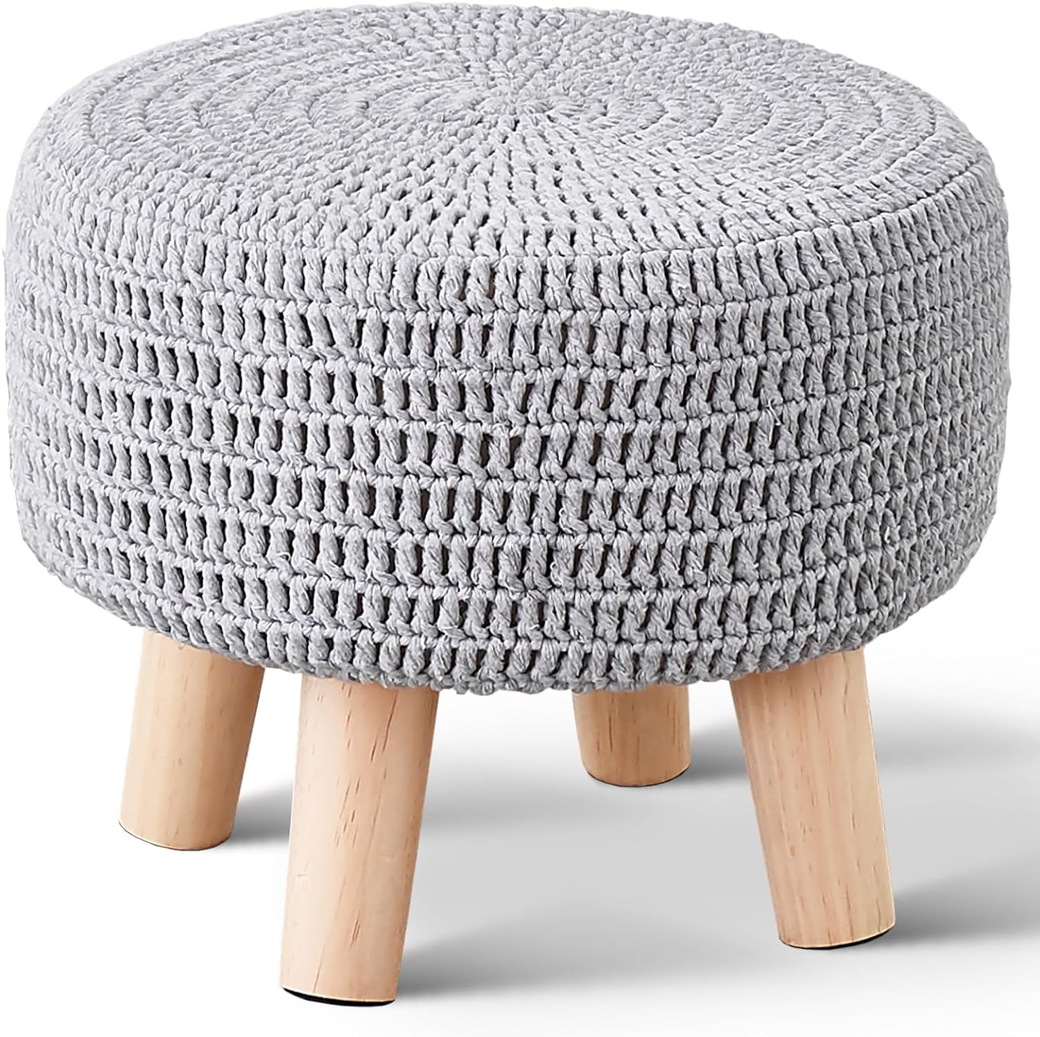 Small Ottomans, 100% Hand Knitted Pouf Ottoman, Round Footrest with 4 ...