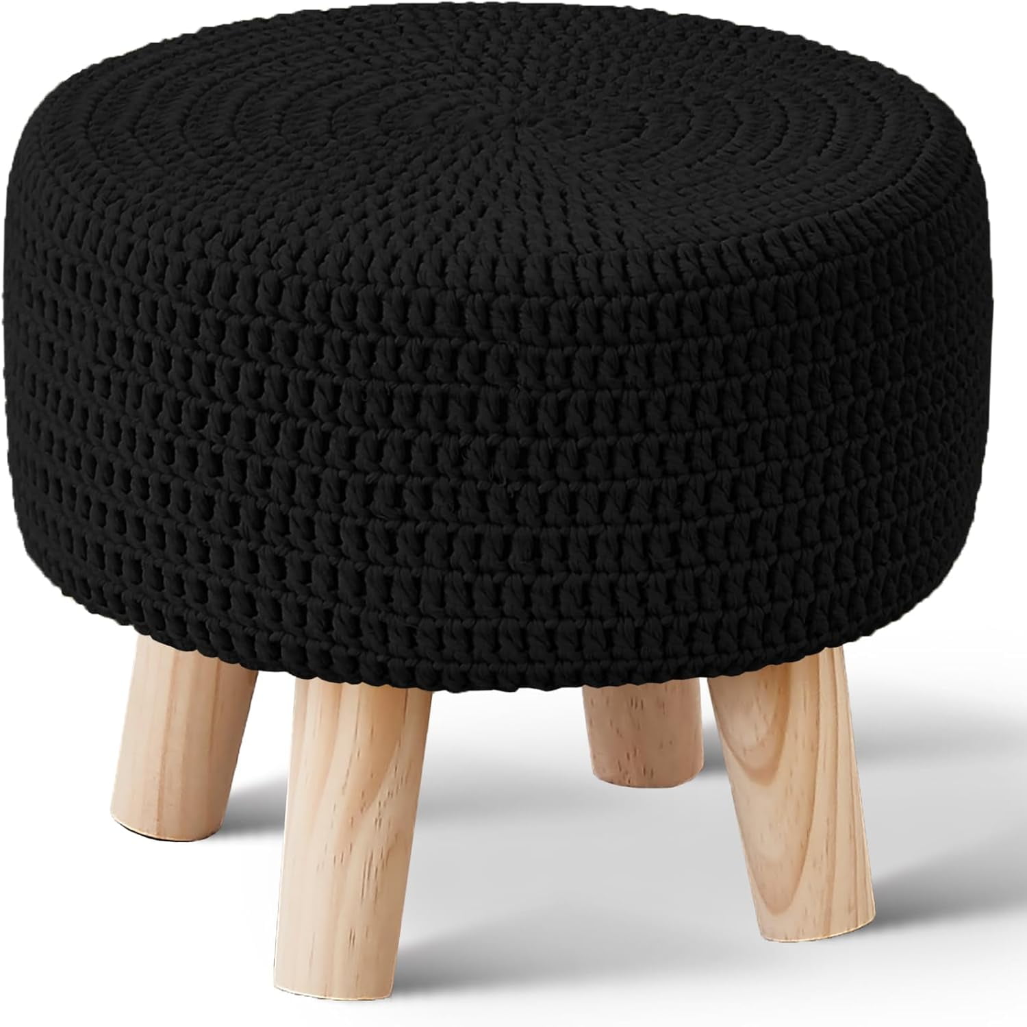 Small Ottomans, 100% Hand Knitted Pouf Ottoman, Round Footrest with 4 ...