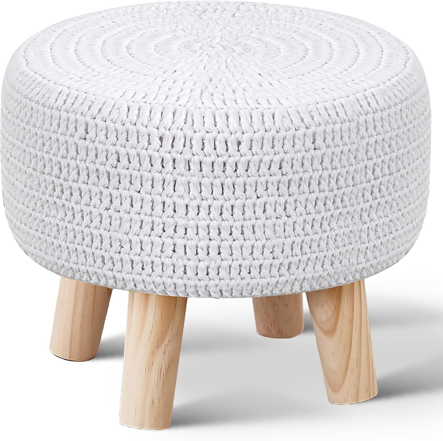 Small Ottomans, 100% Hand Knitted Pouf Ottoman, Round Footrest with 4 ...