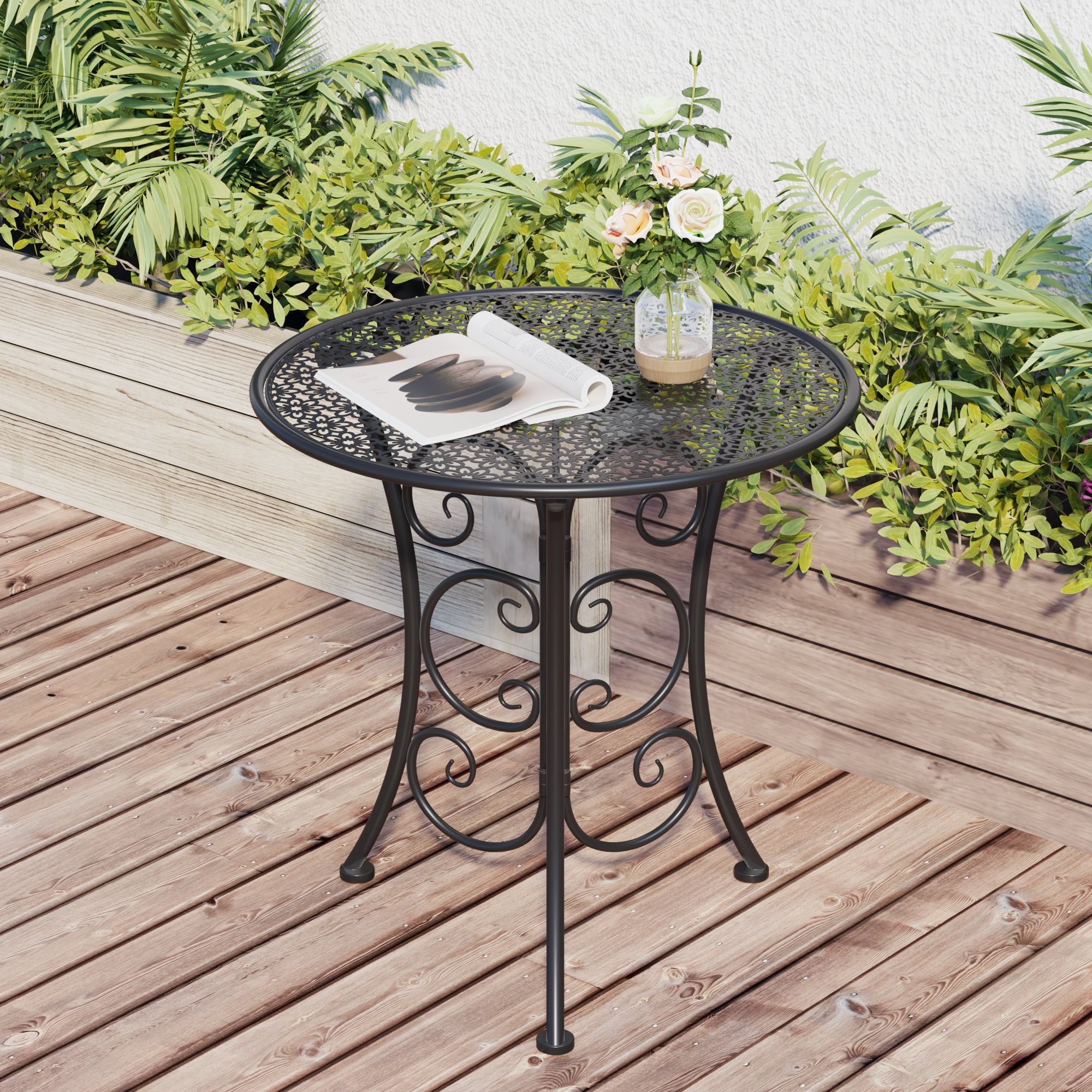 Small Outdoor Bistro Table, Metal End Side Table for Garden Backyard ...