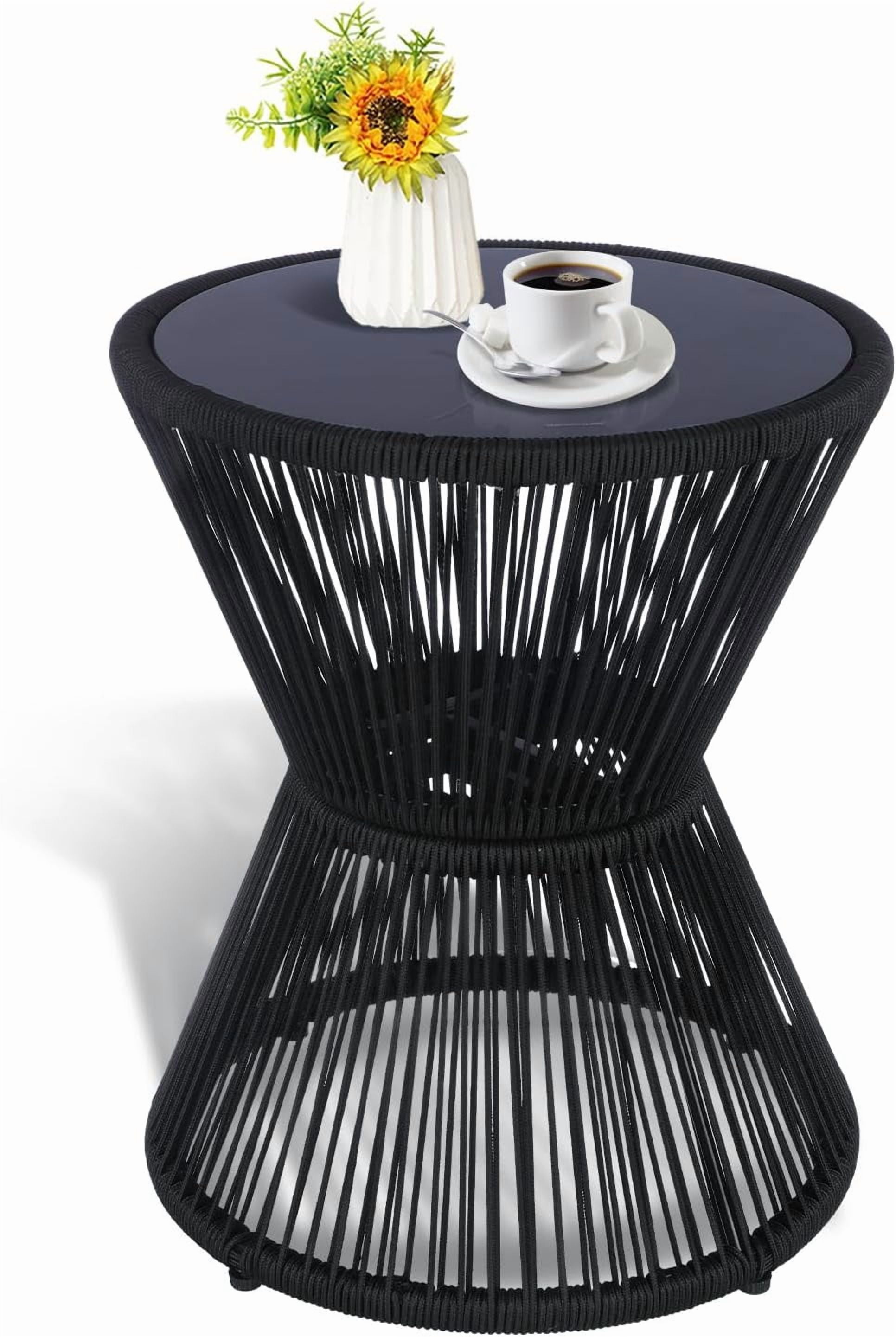 Small Outdoor Side Table Patio 20’’ H Woven Rope Hourglass End Table ...