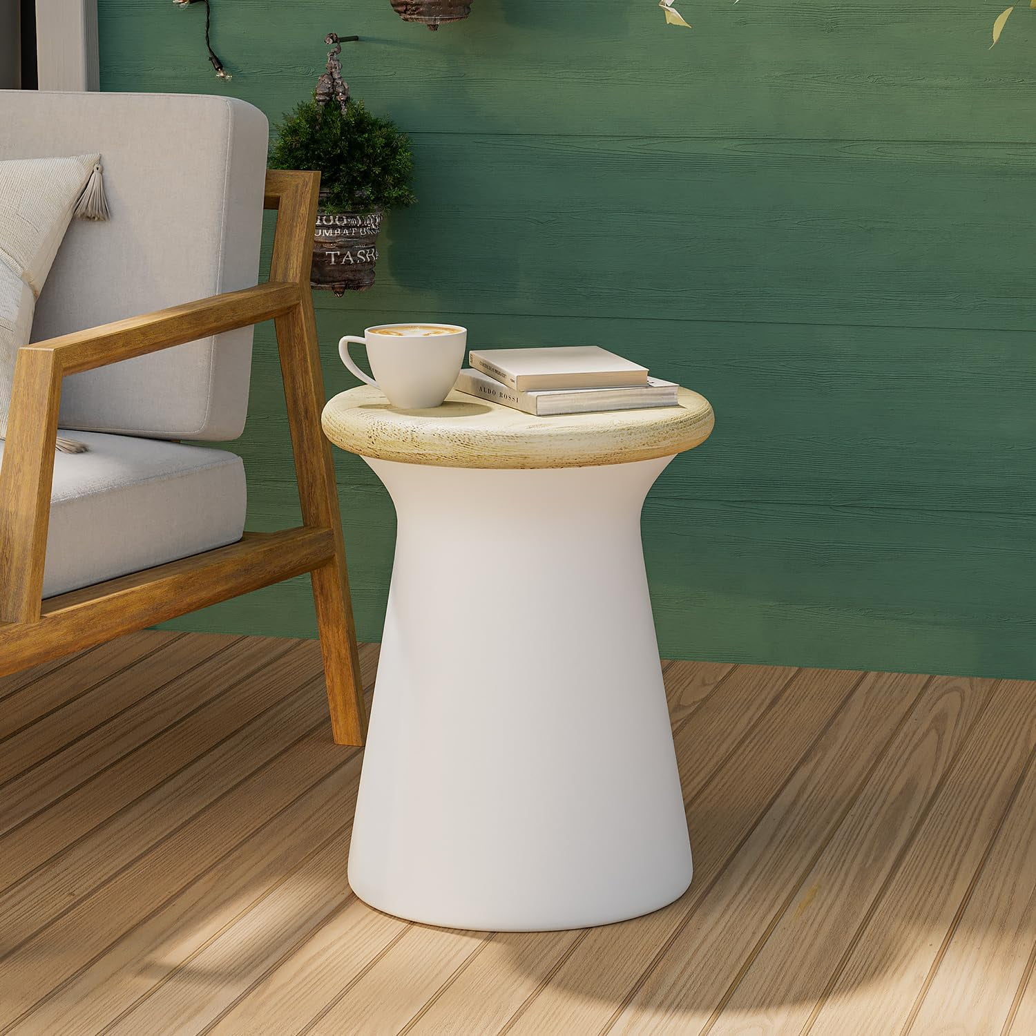 Small Outdoor Side Table, Round MgO Patio End Table, Lightweight ...
