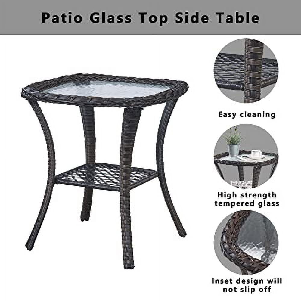 Small Outdoor Side Table - Tempered Glass Wicker Table, Waterproof ...