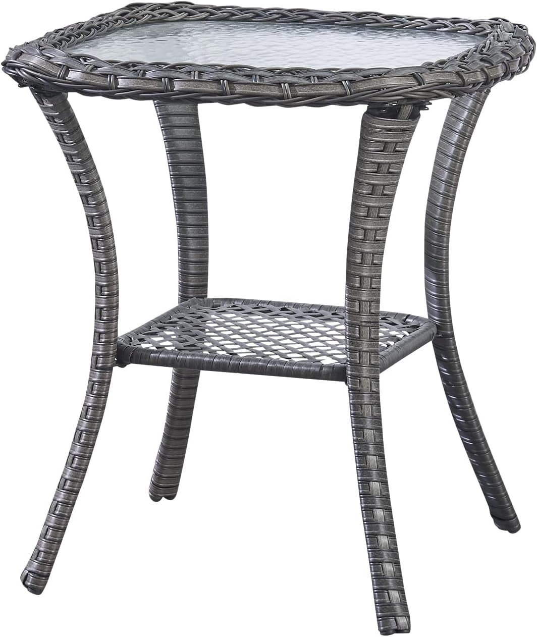 Small Outdoor Side Table - Tempered Glass Wicker Table, Waterproof ...