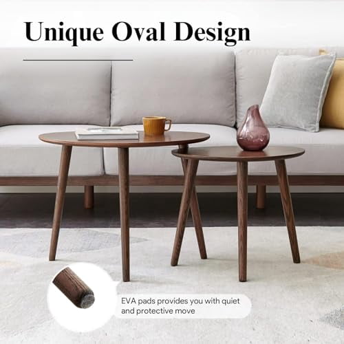 Small Oval Coffee Table - 100% Solid Oak Wood Side Table - Mid-Century ...