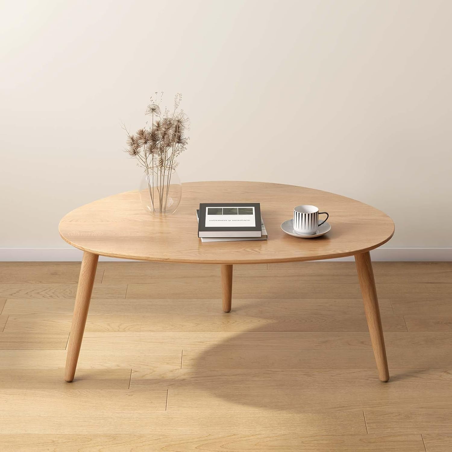 Small Oval Coffee Table, 100% Solid Wood Coffee Tables Mid Century Modern Table for Living Room ...