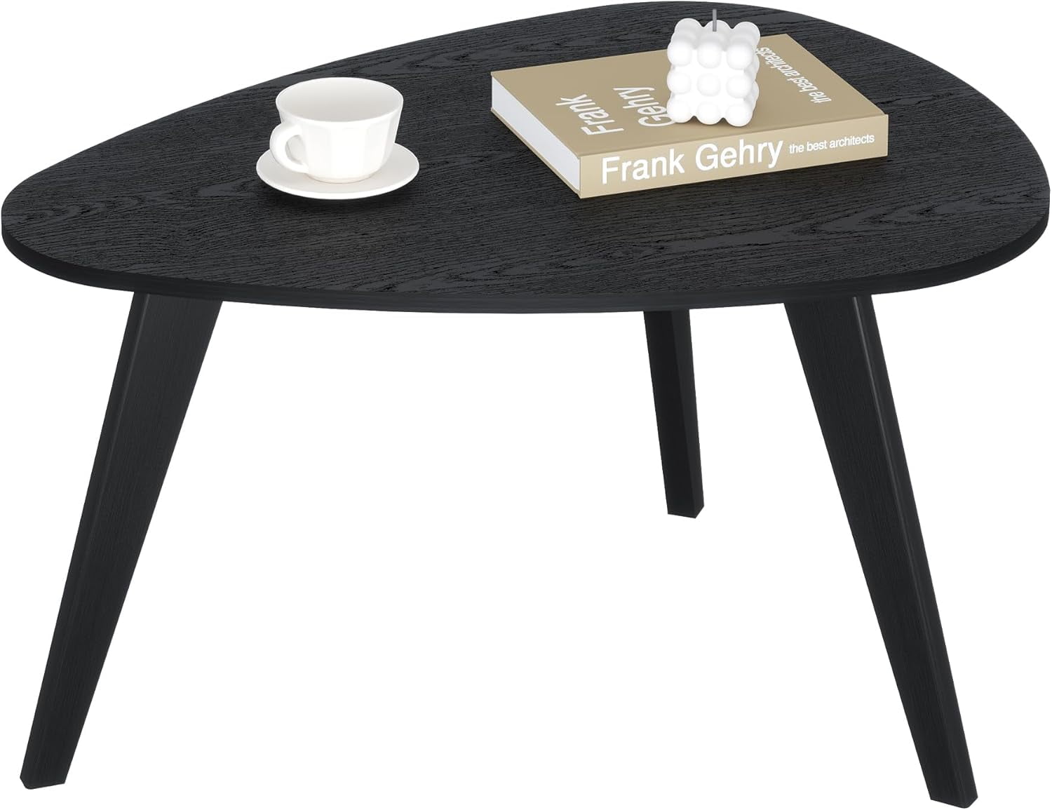 Small Oval Coffee Table,31.5" Black Leaf-Shaped Center Table,Mid ...