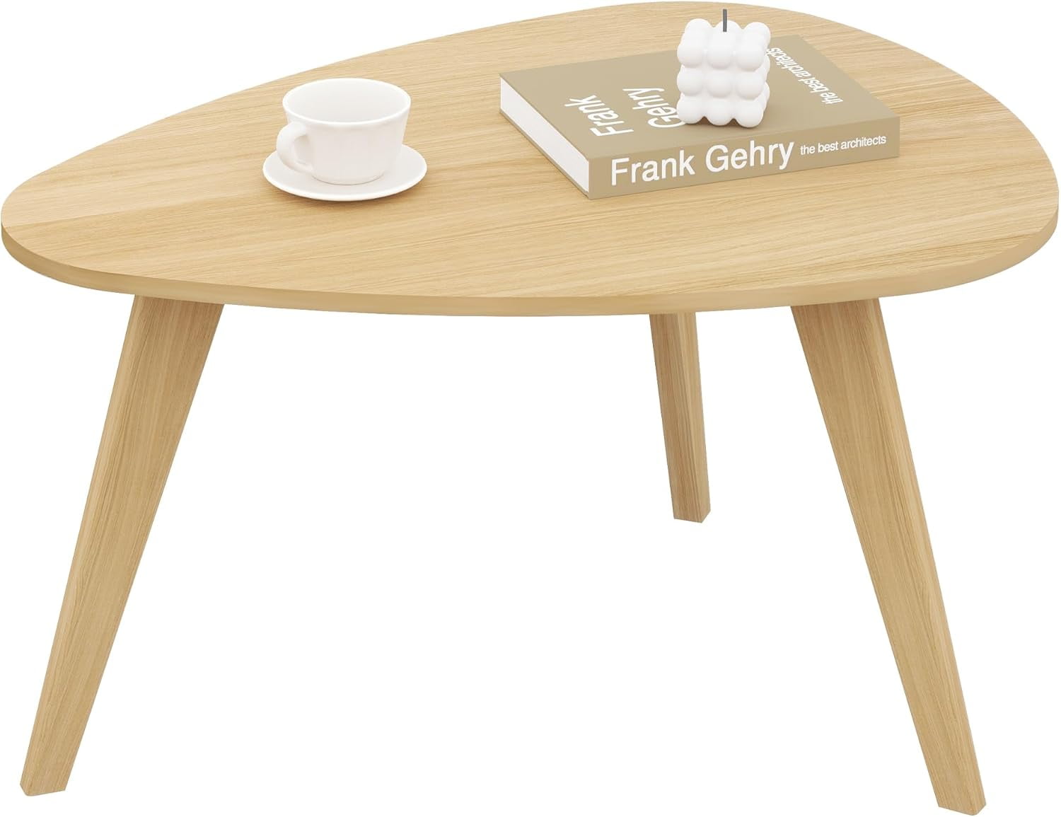 Small Oval Coffee Table,31.5" Natural Leaf-Shaped Center Table,Mid ...