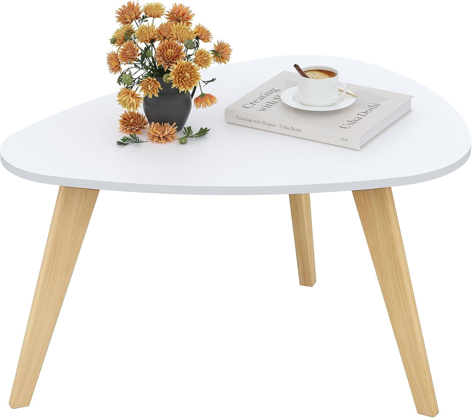 Small Oval Coffee Table,31.5" White Leaf-Shaped Center Table,Mid ...