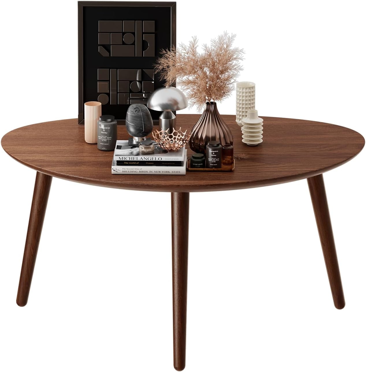 Small Oval Coffee Table - Oak Wood Side Table,Mid-Century Modern End ...