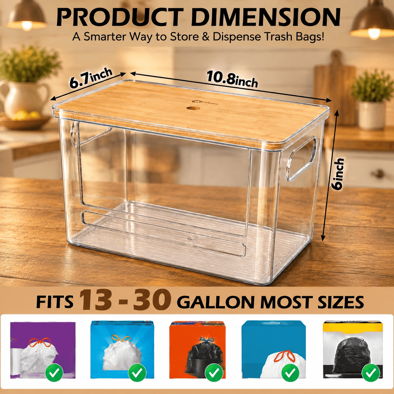 Small (Pack 1) Stackable Trash Bag Dispenser With Wooden Top, Holds 13 ...