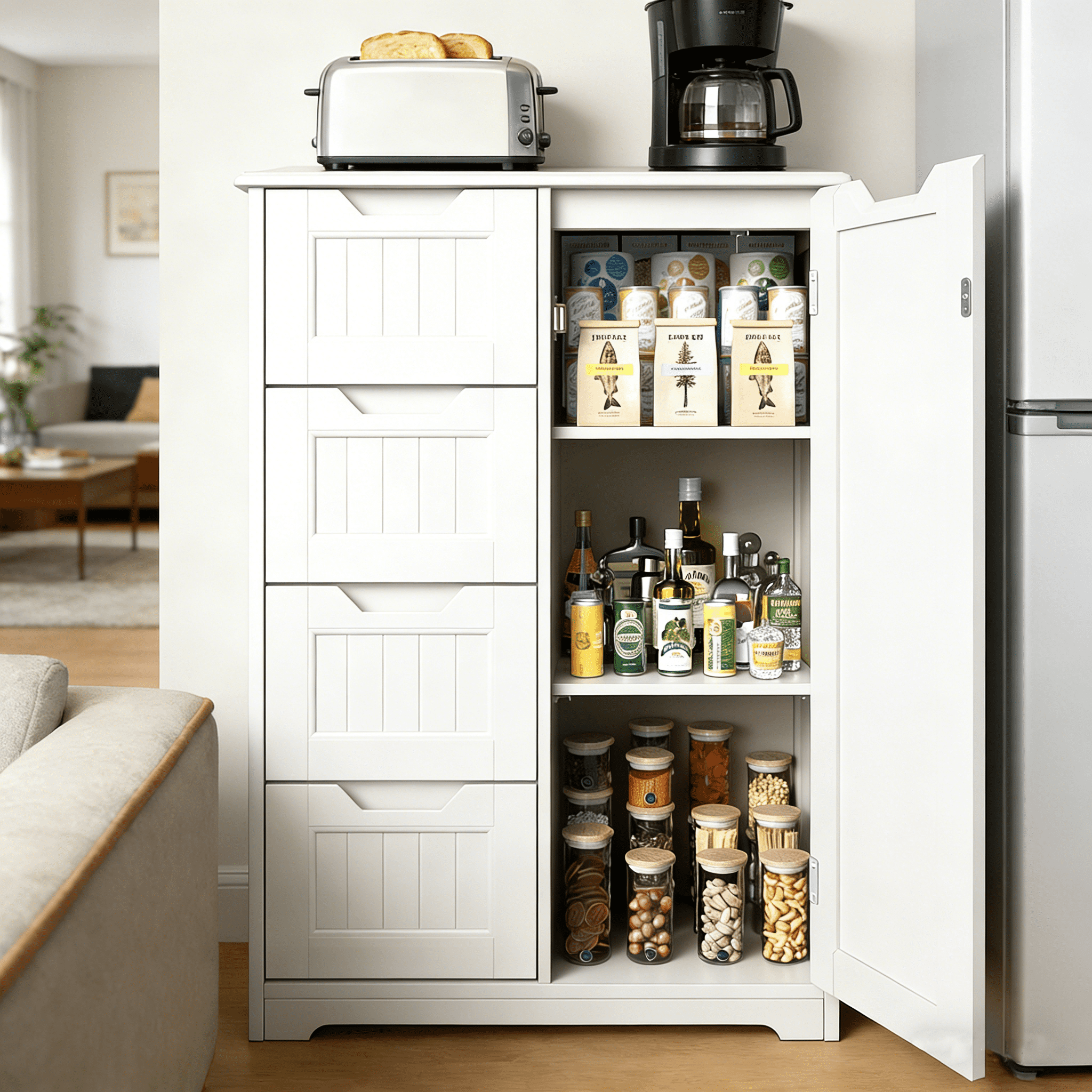 Small Pantry Cabinet, Asofer 33"H Storage Cabinet with 4 Drawers and ...