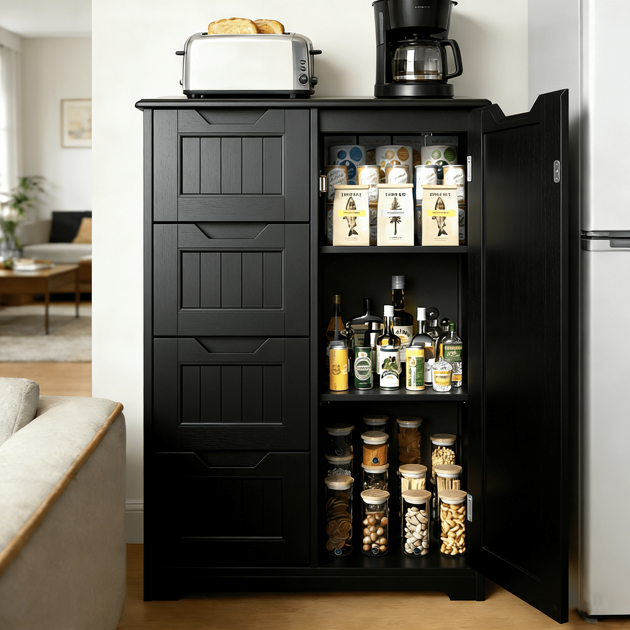 Small Pantry Cabinet, Asofer 42.5"H Storage Cabinet with 2 Drawers and ...