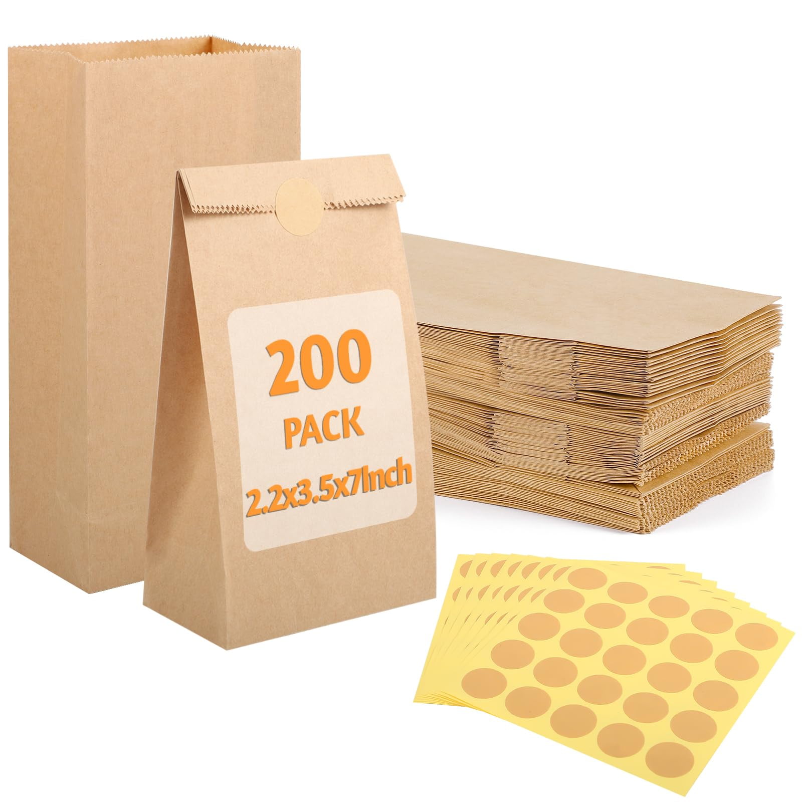Small Paper Bags 200 Pack, 3.5 AIS1 * 2.16 * 7 inch Mini Brown Paper ...