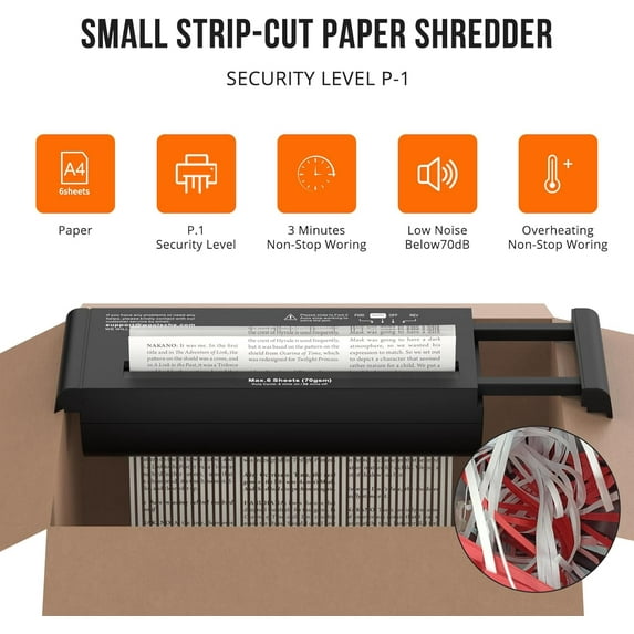 Small Paper Shredder for Home, 6 Sheet Strip Cut Without Basket ...