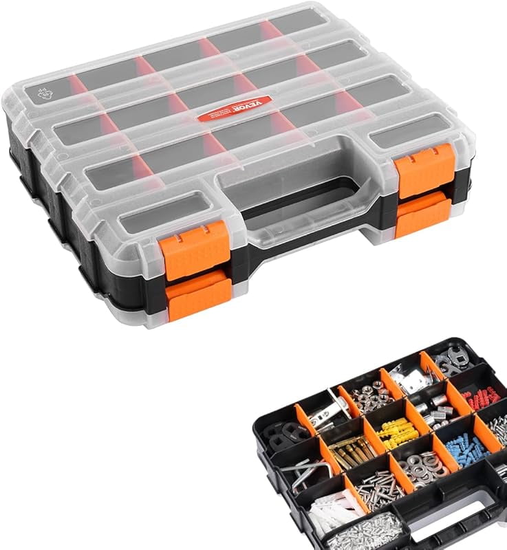 Small Parts Organizer, 34-Compartment Double Side Tools Organizer Box ...