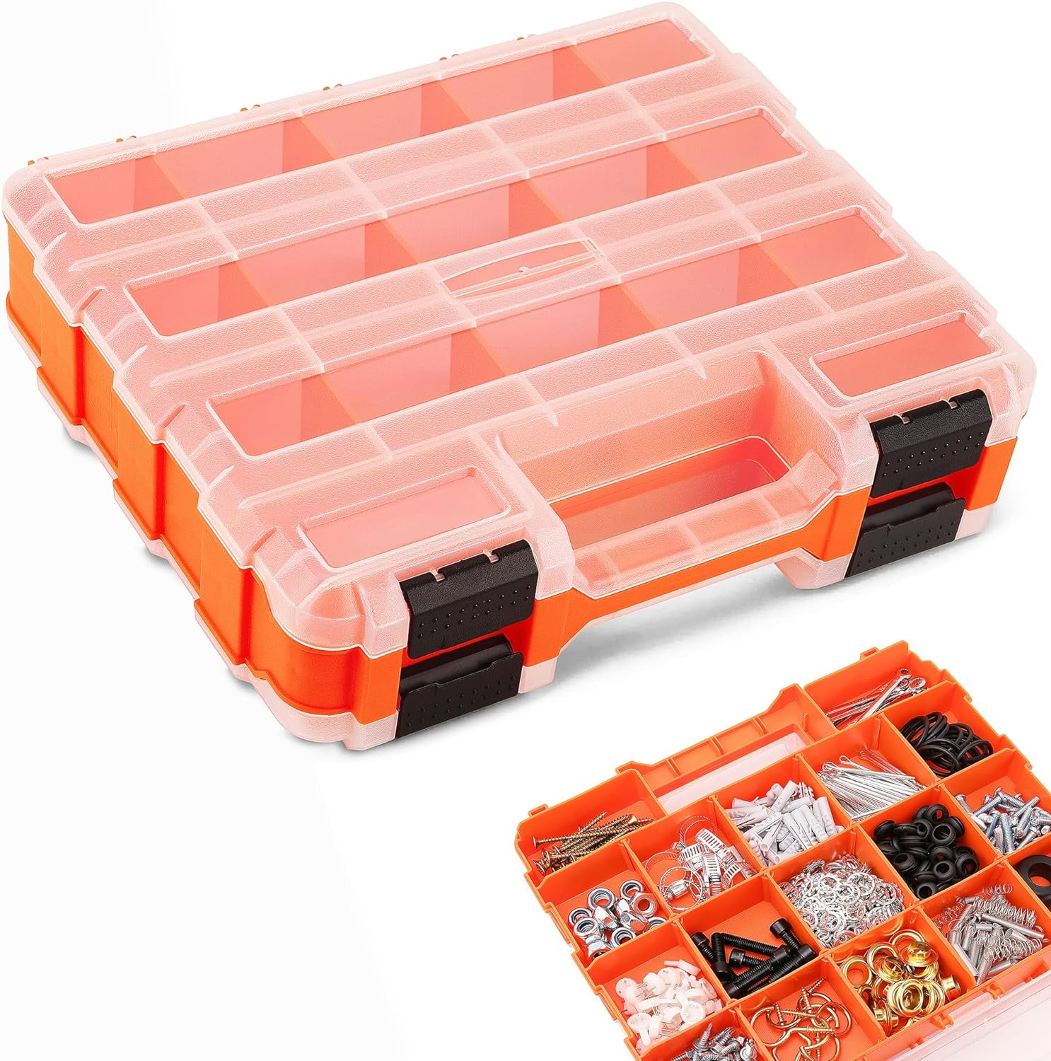Small Parts Organizer, 34-Compartment Double-Sided Storage Box with ...