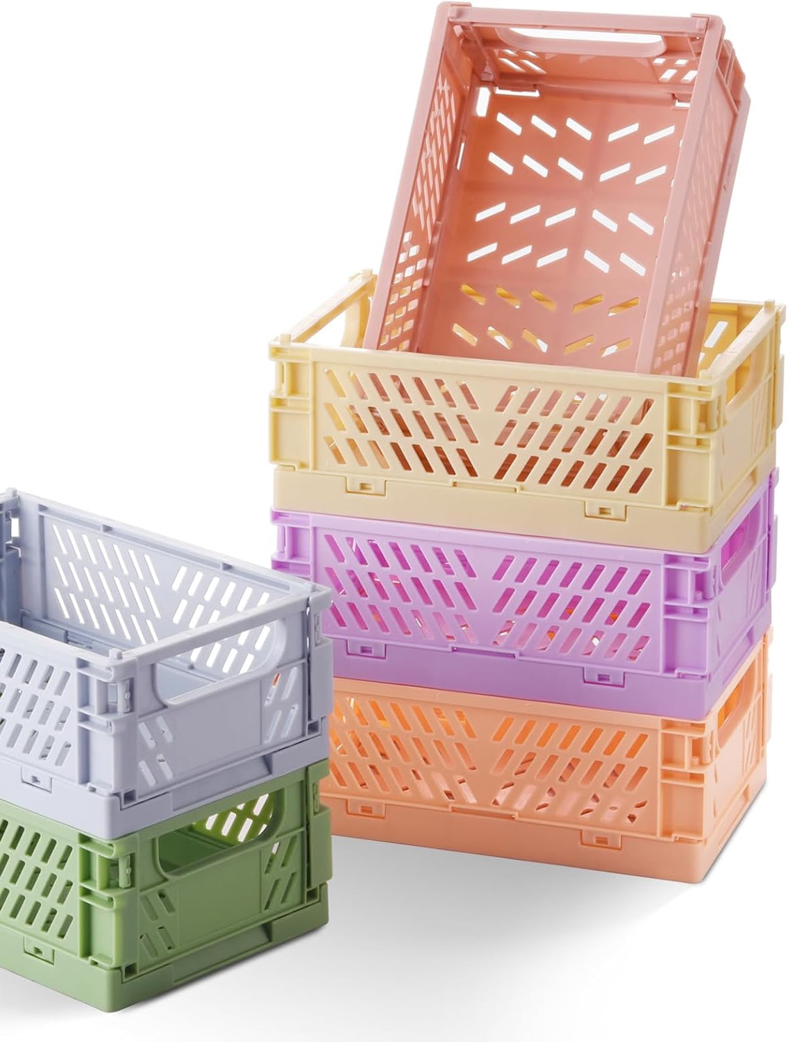Small Pastel Plastic Storage Baskets, Collapsible Crates for Organizing ...