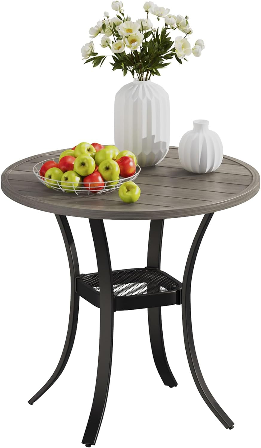 Small Patio Dining Table, 28”Outdoor Round Table Metal Slatted Tabletop ...