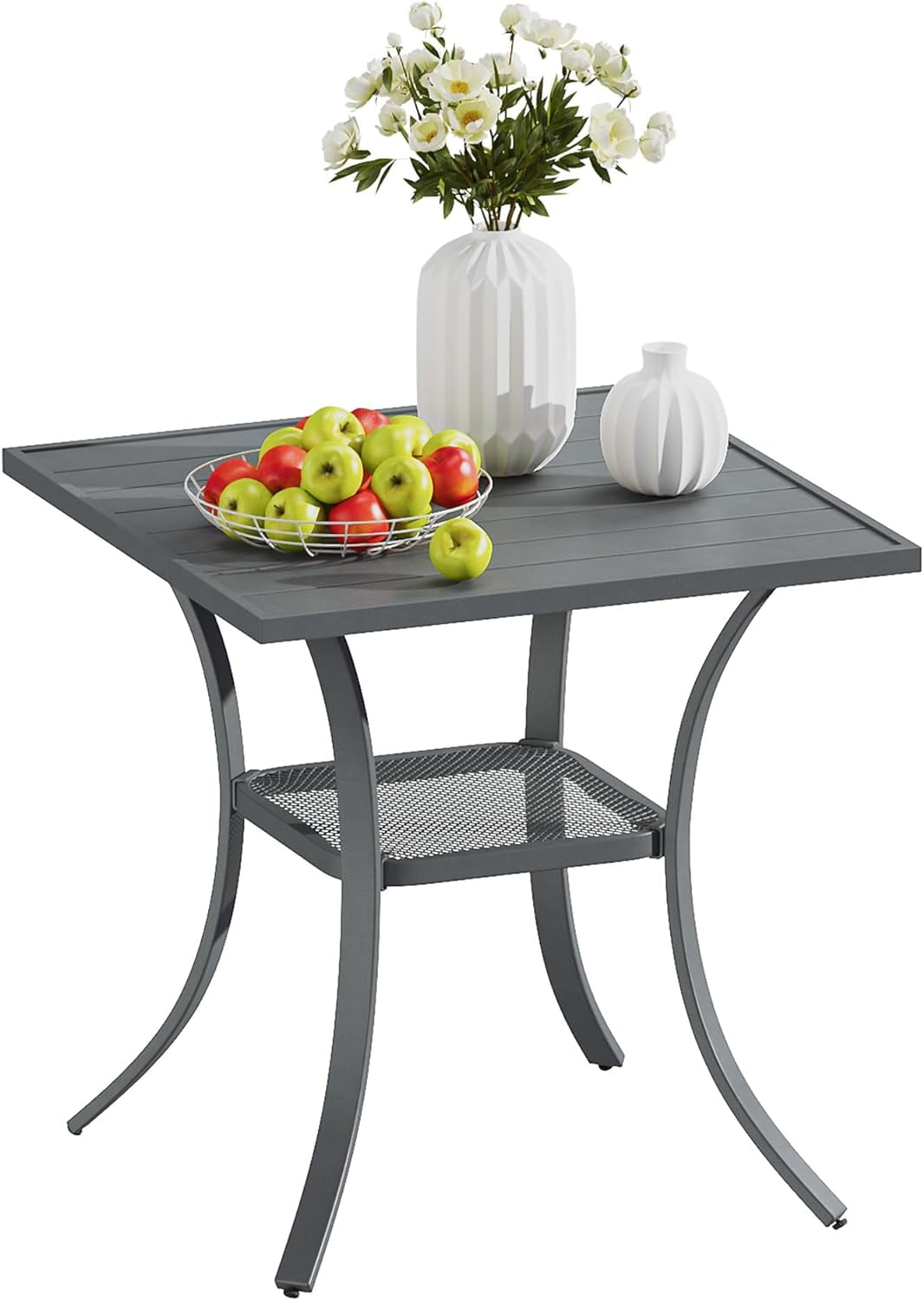 Small Patio Dining Table for 2 Round Metal Slatted Tabletop with ...