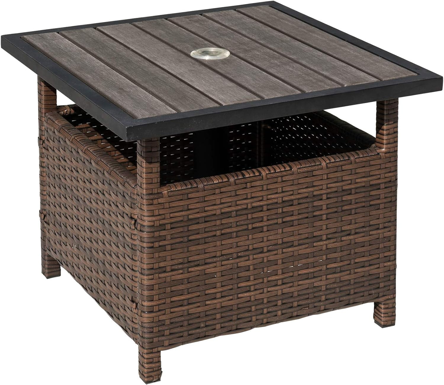 Small Patio End Table with 1.89 Inch Umbrella Hole, Outdoor Rattan ...
