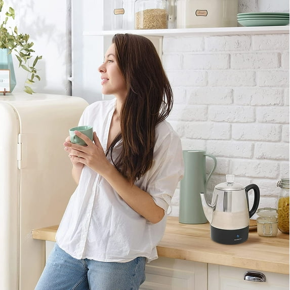 Small Percolator Coffee Pot Electric 4 Cup, Stainless Steel Coffee ...