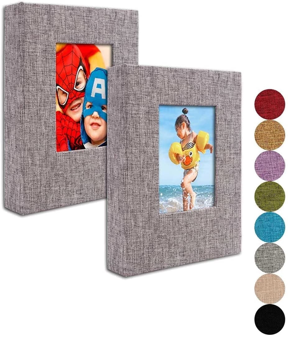 Small Photo Album 4x6 – Clear Pages, Linen Cover with Front Window ...