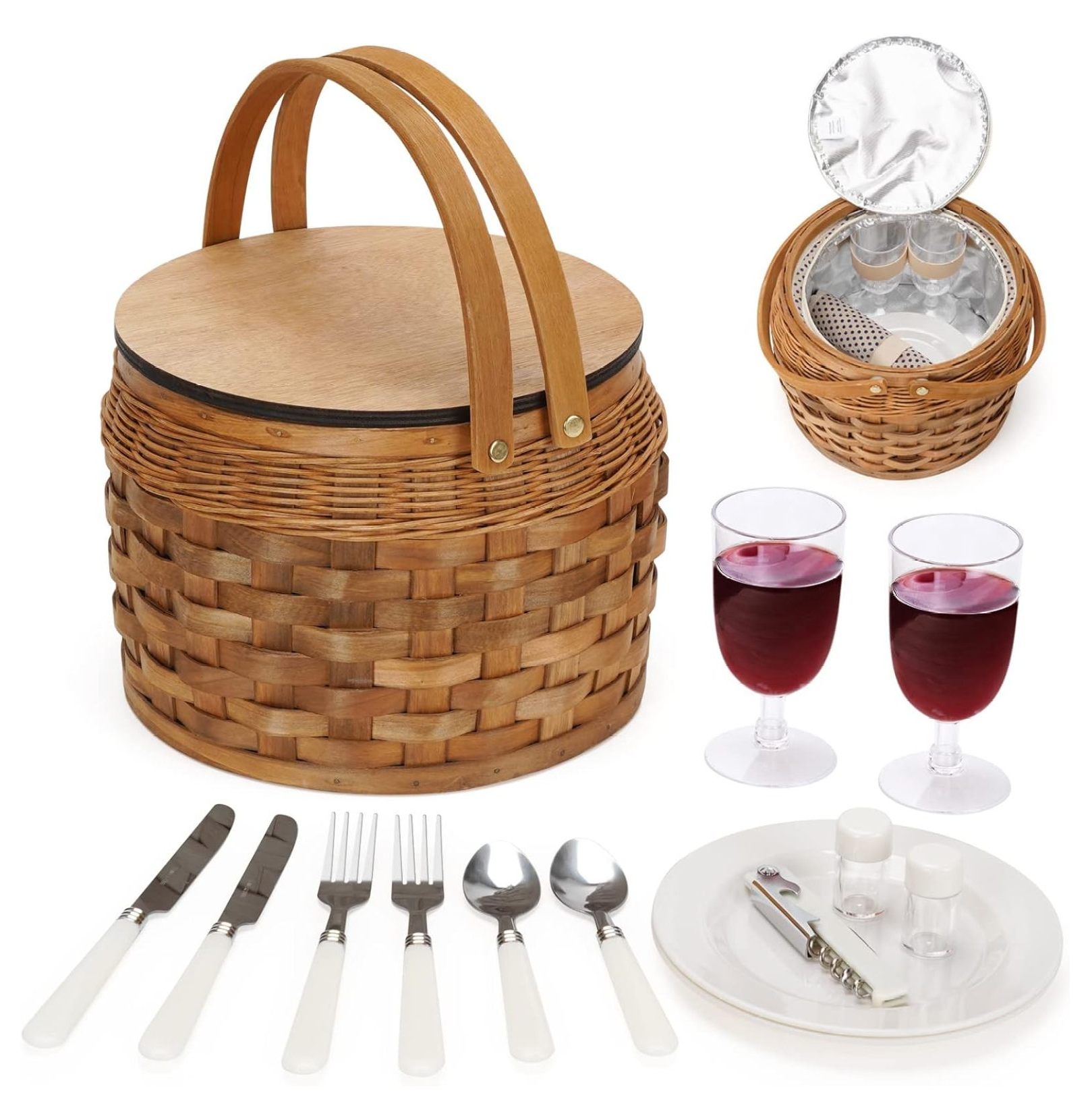 Small Picnic Baskets with Insulated Cooler, Picnic Basket Hamper for 2 ...