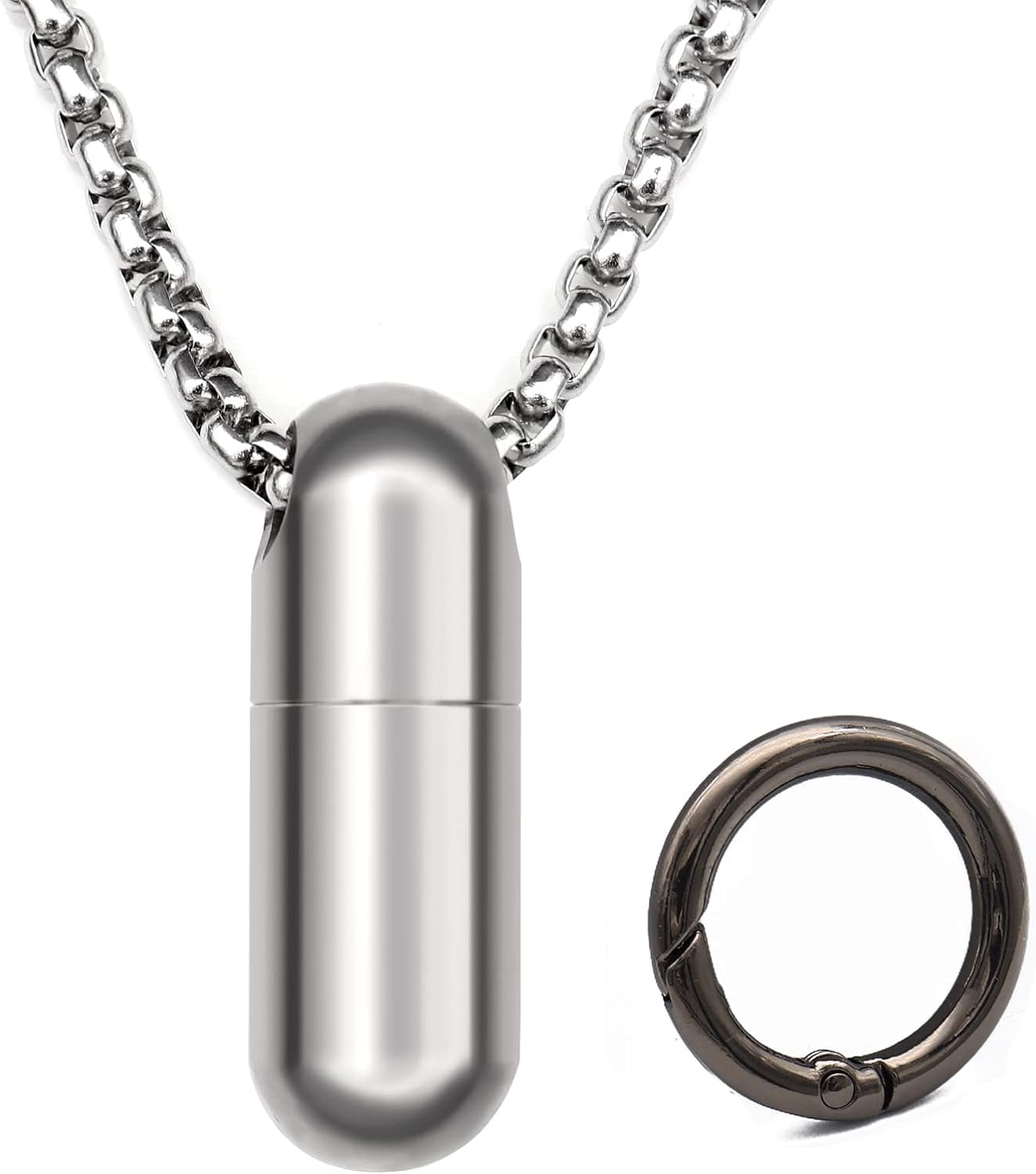 Small Pill Box Necklace Titanium Mini Pill Case W/ 28" Rolo Chain ...