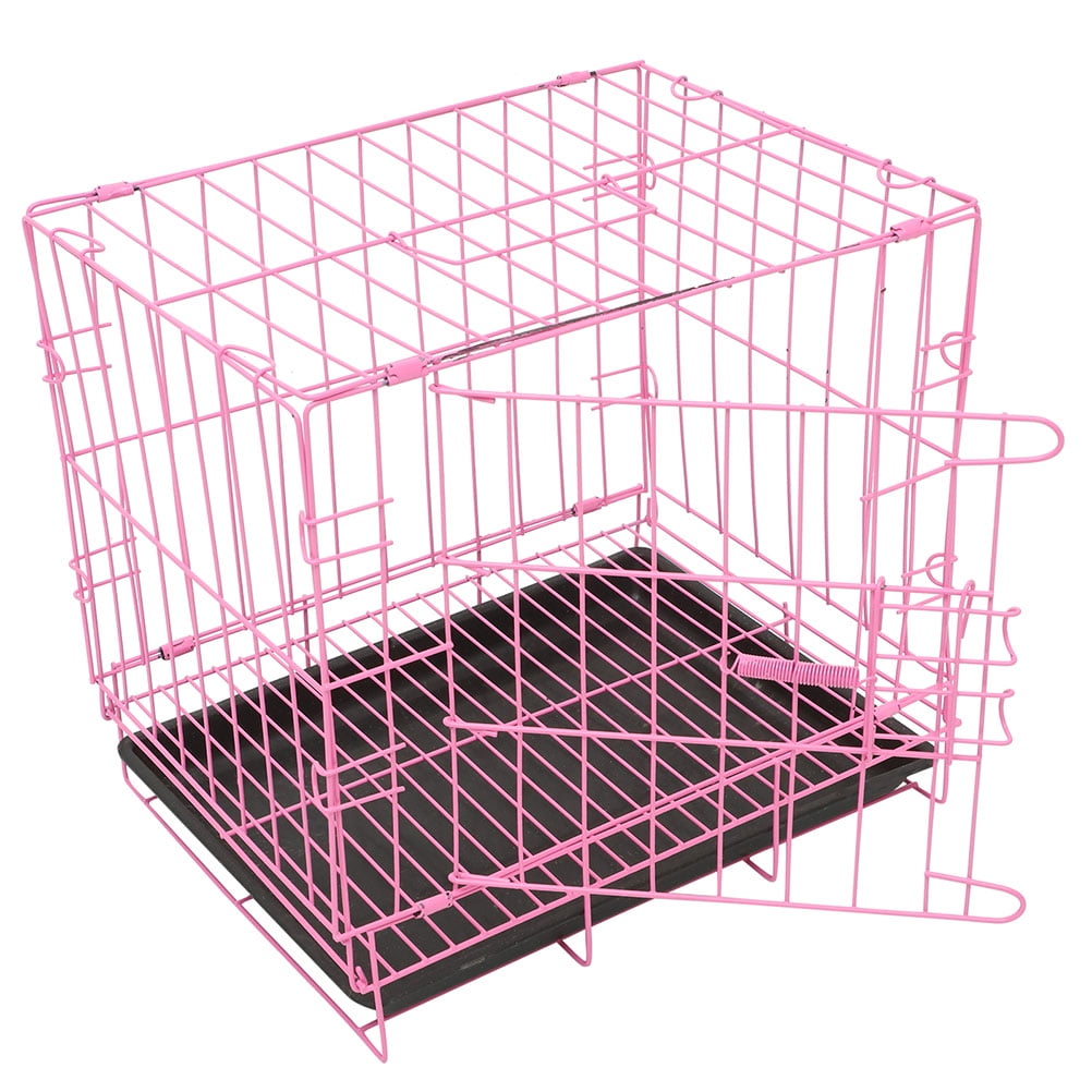 Foldable Metal Wire Dog Crate 1 Set Pink Cage for Small Dogs Portable ...