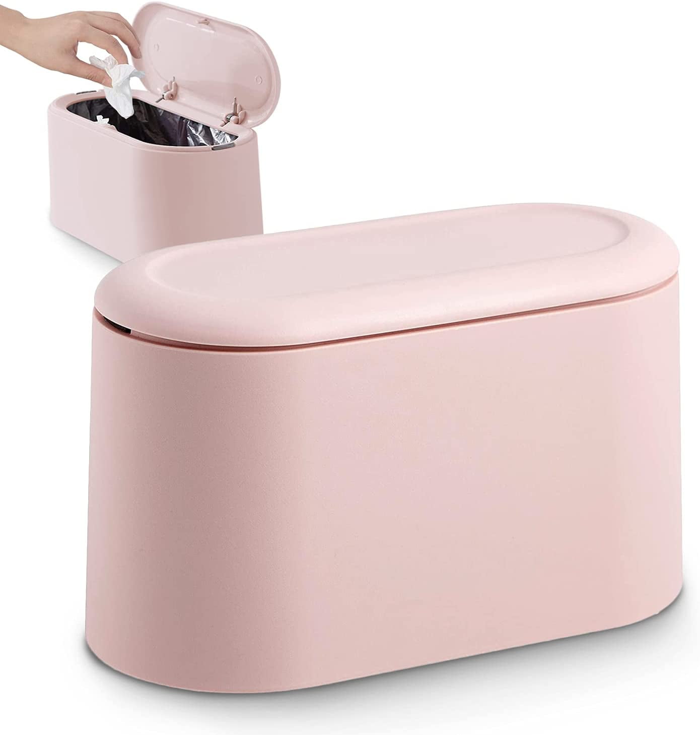 Small (Pink) Table Top Trash Can with Push Button Lid for Office ...