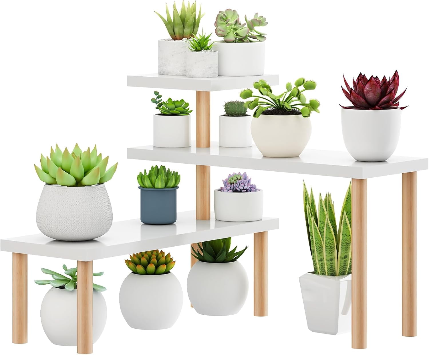 Small Plant Stand Shelf,3 Tiers Wood Long Desktop Flower Pot Holder ...