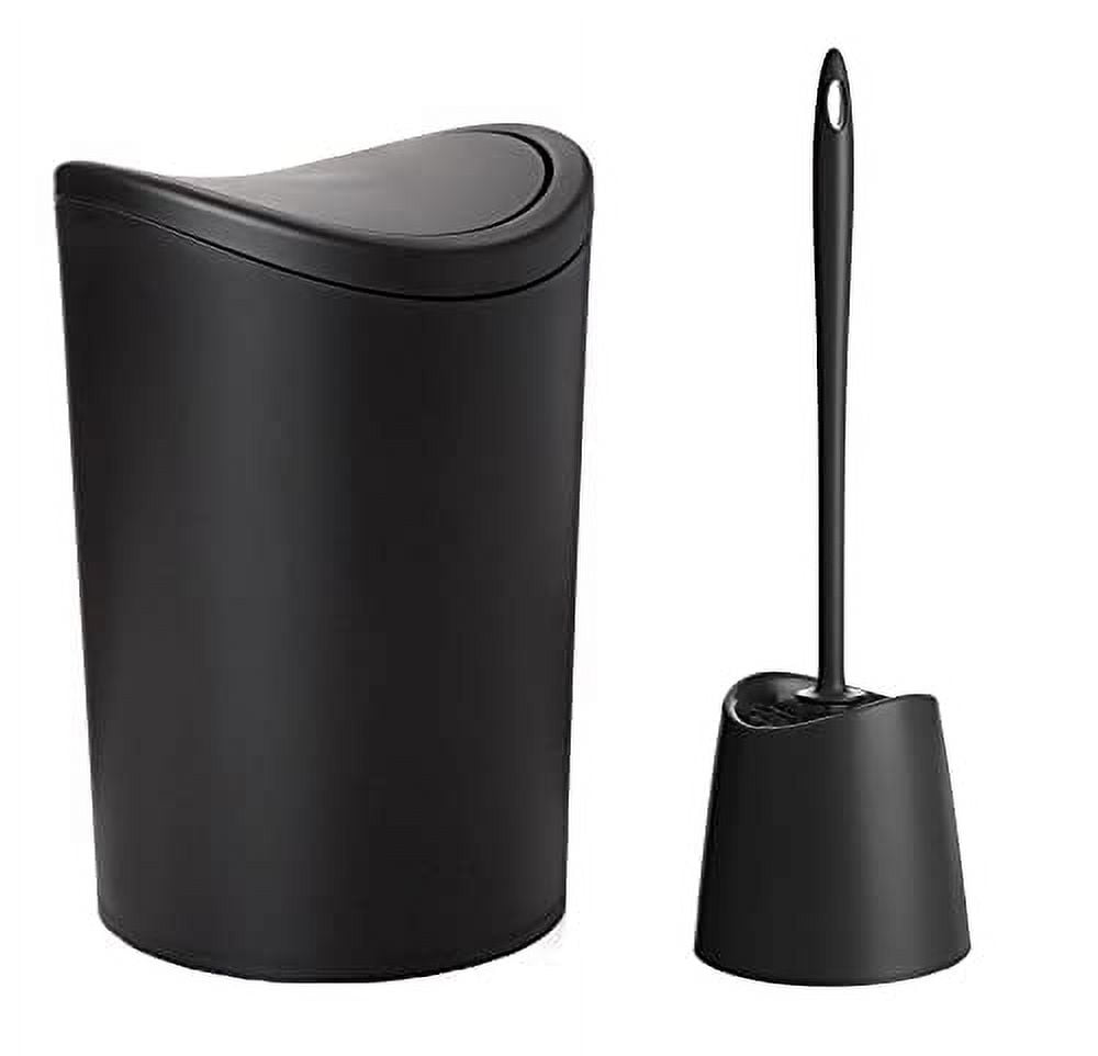 Superio Small Bathroom Set - Black Plastic Lid Garbage Waste Bin ...