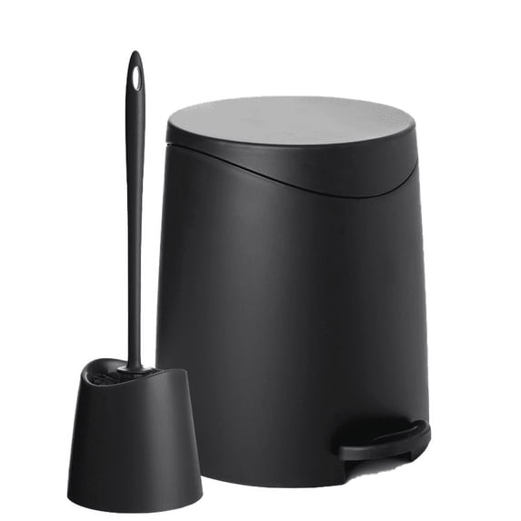 Small Plastic Bathroom Set 3L Black Plastic Compact Trash Can, and ...