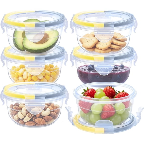 Small Plastic Bowls with Leakproof 4-Sided Locking Lids, Airtight Round ...